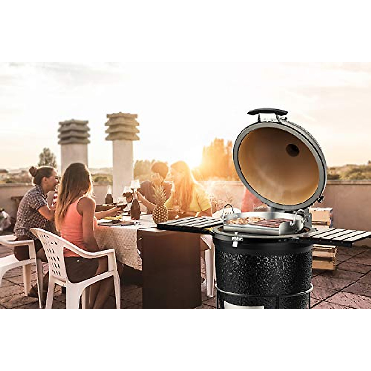 Onlyfire Universal Stainless Steel Griddle Pan Grilling Tool for Charcoal Kettle Grill, Ceramic Grills and Most Gas Grills, 18-inch