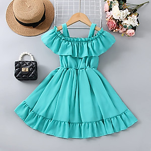 VINUOKER Toddler Baby Girls Princess Party Dress Little Girl Summer Solid Dress Off-Shoulder Suspender Sundress Toddler Girl Summer Outfit Tiffany Blue