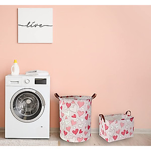 DDBASKET Kids Laundry Basket Baby Hamper Pink Toy Storage Bin Organizer with Handles for Girls,Nursery Hamper(Pink Loves)