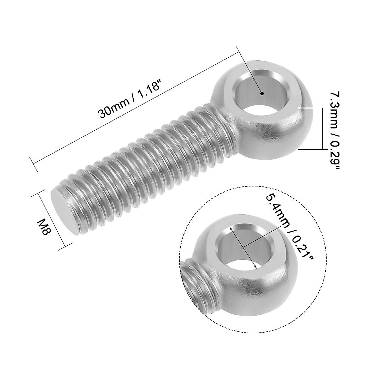 uxcell M8 x 30mm Machinery Shoulder Swing Lifting Eye Bolt 304 Stainless Steel Metric Thread 4pcs