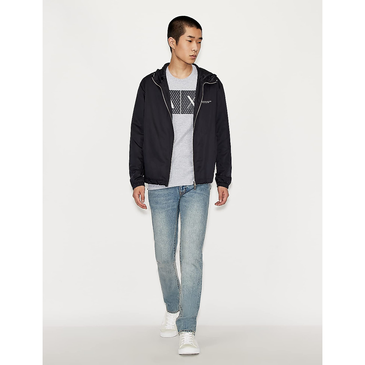 A|X ARMANI EXCHANGE mens Crew Quited Logo Tee T Shirt, Heather Grey, Medium US