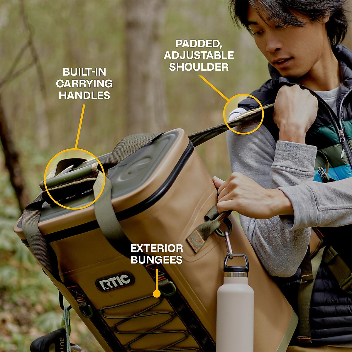 RTIC Backpack Cooler 36 Can, Insulated Portable Soft Cooler Bag Waterproof for Ice, Lunch, Beach, Drink, Beverage, Travel, Camping, Picnic, Car, Hiking, Black