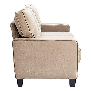 Serta Palisades Sofas with Storage 1 Modern Design, Track Arms, Foam-Filled Cushions, Easy-to-Clean Fabric Upholstery, 77", Soft Beige