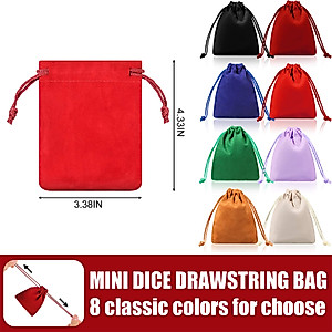 16 Pieces Mini Dice Bags Velvet Drawstring Bag 4.1 x 3.3 Inch Dice Drawstring Pouches Velour Storage Pouches for Dice, Jewelry, 8 Colors