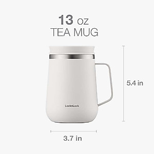LocknLock Metro Tea Mug Mint 13oz/400ml, Tea and Coffee Mug Cups with Tea Infuser Strainer, Lid and Handle, Double Wall Stainless Steel Vacuum Insulated Travel Tumbler