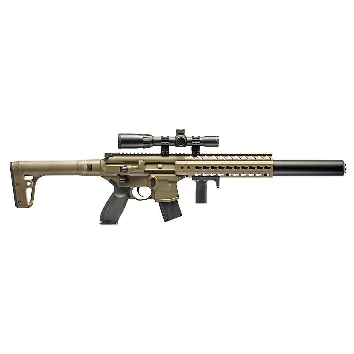 SIG SAUER MCX .177 Caliber 88Gr CO2-Powered 30rd Semi-Auto Pellet Air Rifle with 1-4x24 Scope, Flat Dark Earth (CO2 Not Included)