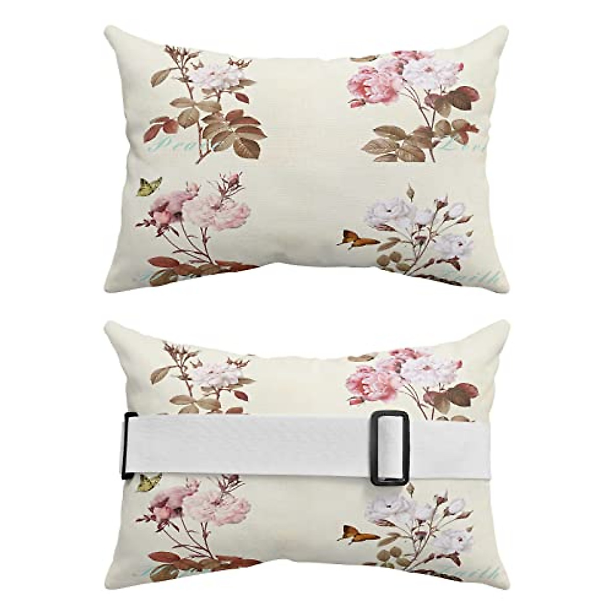 Recliner Head Pillow Ledge Loungers Chair Pillows with Insert Rose Flower Rustic Lumbar Pillow with Adjustable Strap Outdoor Waterproof Patio Pillows for Couch Beach Pool Office Chair, 2 PCS