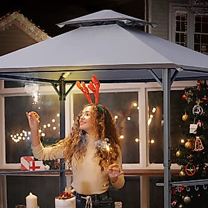 Easylee 8' x 5' Grill Gazebo for Outdoor BBQ, Steel Frame Gazebo with LED Lights and Hook, Double Tiered Barbecue Canopy Tent (Dark Grey)