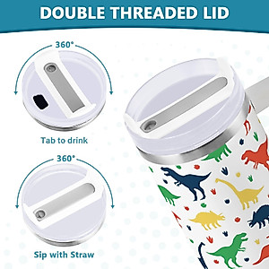 ZZXXB Dinosaur Colorful Pattern Insulated Stainless Steel Water Bottle with Handle and Straw Lid Double Walled Travel Mug 40 oz