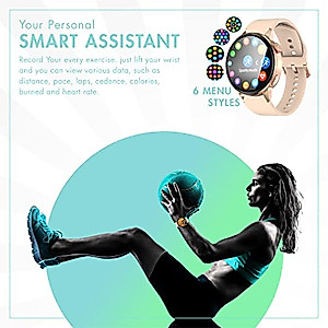 EKTON Smart Watches for Men & Women - Smart Watch for Android Phones, Make/Answer Calls, Messaging, Voice Assistant, NFC Functions, Wireless Charging, Long Battery Life, Rose Gold