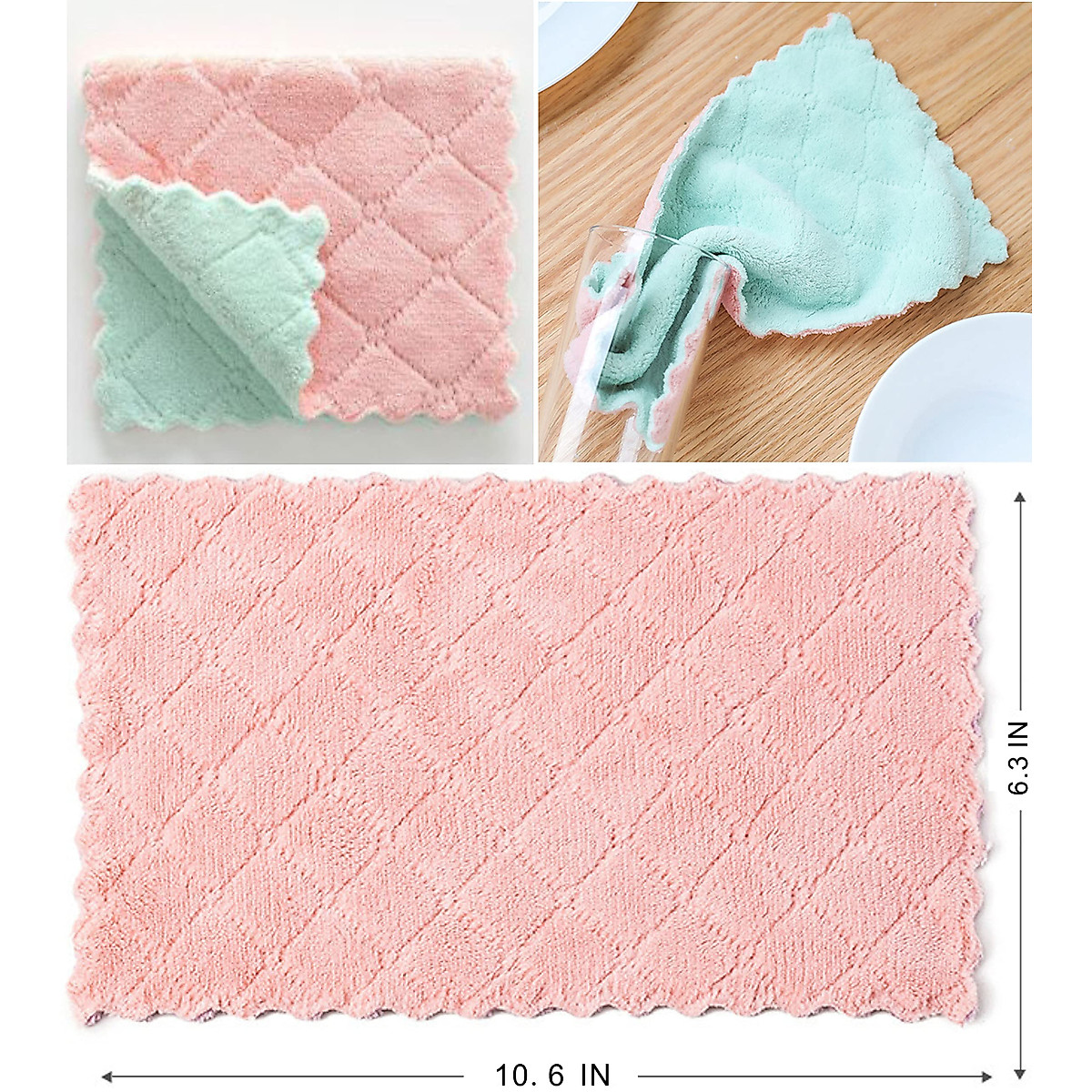 10 Pack Kitchen Cloth, Microfiber Dish Towels Washcloths, Super Absorbent Coral Velvet Dishtowels, Premium Cleaning Cloths,Non-Stick Oil Quick Dry Dish Towels, Soft Tea Towels, Table Cleaning Cloths.