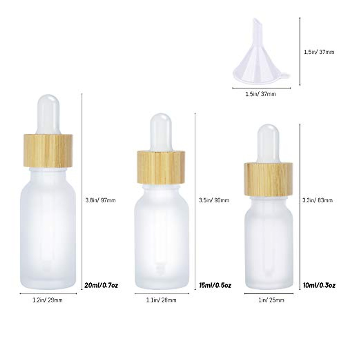 MODOWEY 12Pcs 10ml Frosted Glass Dropper Bottles, Eco-friendly Essential Oil Containers Bulk With Eye Dropper and Bamboo Lids, Refillable Essence Liquid Cosmetic Containers and 2 Pieces Funnel (10ML)