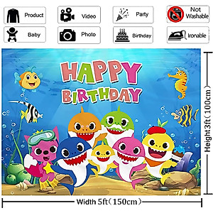 FUNTON Baby Shark Backdrop, Baby Shark Party Supplies, Baby Shark Birthday Decorations (5x3 FT)…