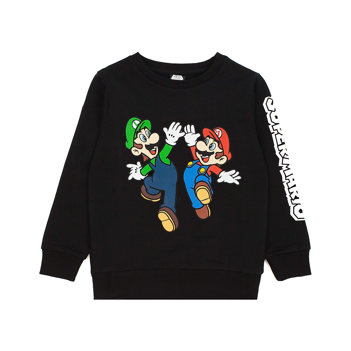 Super Mario Sweatshirt Luigi Character Gamers Black Long Sleeve Kids Boys Jumper 11-12 Years