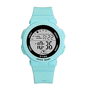 WISHFAN Sports Watch for Women, Women’s and Girls’ Watch Waterproof Digital Watch with 7 Colors Backlight (Turquoise)