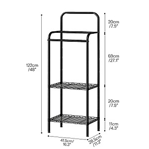 HOOBRO 48" Tall Free Standing Towel Rack for Bathroom, 3 Tier Blanket Rack with 2 Adjustable Shelves, Pool Towel Drying and Display Rack, Quilt Rack, for Living Room, Bedroom, Outdoor, Black BK23LB01