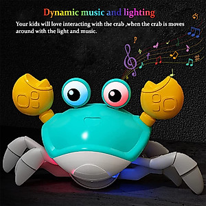 HLXY Crawling Crab Toys for Babies Tummy Time Toy with Music and Light Dancing Walking Moving Toy Infant Baby Toys 3-6 Months to 6-12 Months Boys Girls Toddler
