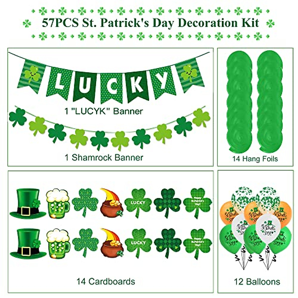 St. Patrick’s Day Banner Party Decorations - 57Pcs Shamrock Garland St Patrick’s Day Decorations Irish Party Decor Spring Holiday Accessory Wall Decorations with Lucky Banner