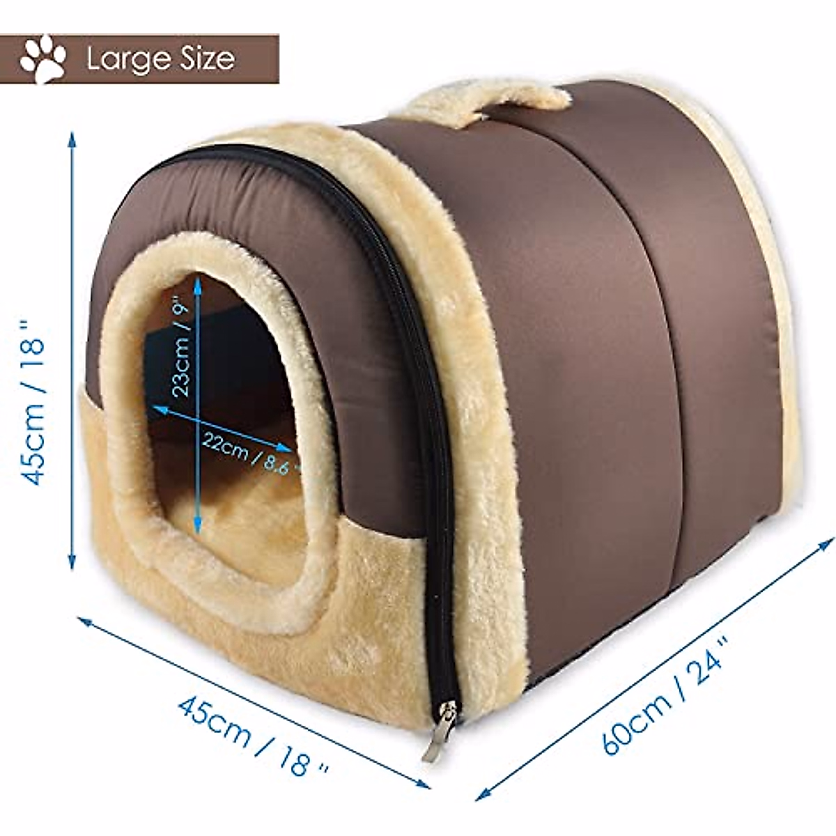 ANPPEX Indoor Dog House, Large Dog Cave Bed, Outdoor Cat House Insulated Igloo Dog House Covered Dog Bed