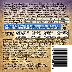 Evanger's Organics Beef Dinner for Dogs 12.5 oz (Pack of 12)