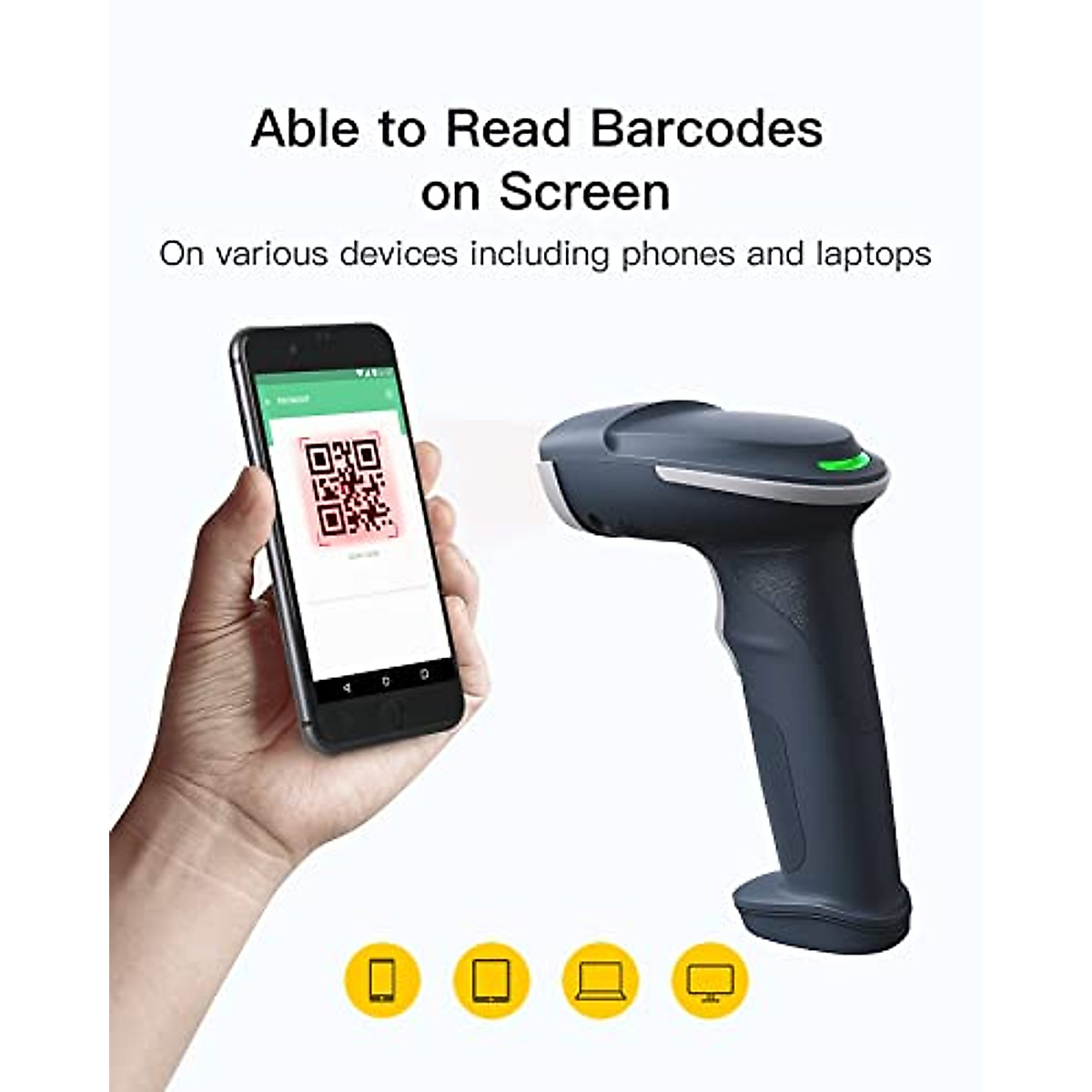 Inateck QR Code Scanner, 2D Wireless Barcode Scanner, 3 in 1 Barcode Reader, Screen Scanning, BCST-55