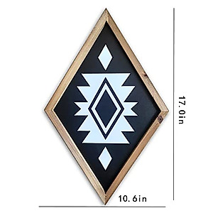 Southwestern Aztec Wall Decor, Geometric Wood Wall Art Print Tribal Boho Western Decorations For Home Living Room Bedroom Nursery Diamond Framed Hanging Farmhouse Style Rustic Artwork Modern(Black)