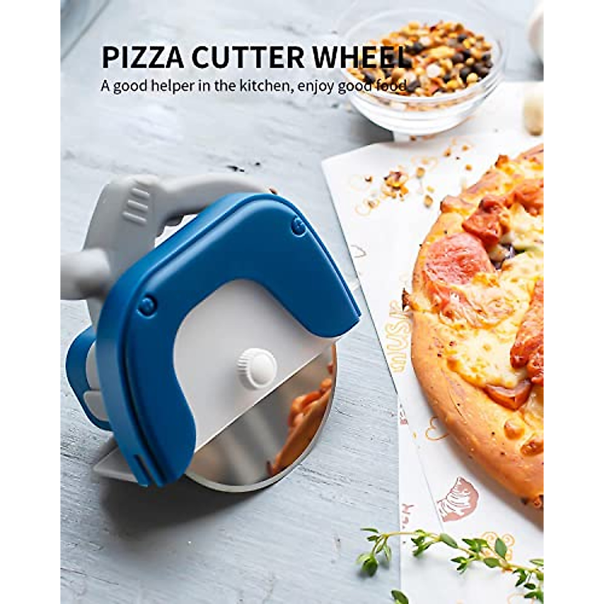 Fat-Cat Pizza Cutter Wheel, Super Sharp Pizza Slicer with Protective Blade Guard for Pizza, Pies, Waffles and Dough Cookies, Easy to Use and Clean (Blue)