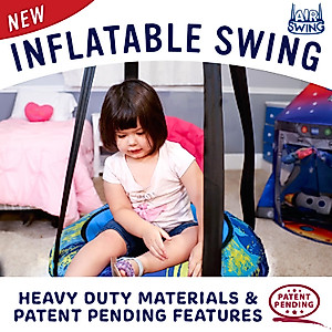 AIR Swing Round Inflatable Saucer Tree Swing - Heavy-Duty & Safe, Adjustable Indoor & Outdoor Swing for Kids 3+, for Any Jungle Gym Playground or Treehouse, 26" Blue/Yellow