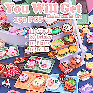 Bargain House 150 Pcs Miniatures Food Drinks Bottles Doll Accessories 1:12 Playset Pretend Play Kitchen Game Party Toys Mini Things Stuff Tiny Baking Landscape Micro Mart, Multicolor