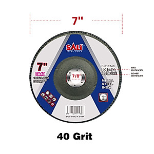 Sali 10 Pack Flap Disc 40 Grit 7" x 7/8-Inch Sanding Disc Bevel Type #29 Premium and Industrial Grade Angle Grinder Grinding Wheel High Performance Edge Grinding