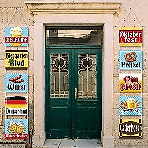 Oktoberfest Decorations, Laminated Bavarian Oktoberfest Banner German Beer Festival Signs Oktoberfest Party Decorations Supply Decor Paper Cutouts with 2 Ropes and Glue Point Dots (Style 1)