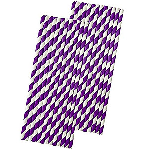 Stripe Paper Straws - Purple and White Straws - 7.75 Inches - 50 Pack Outside the Box Papers Brand
