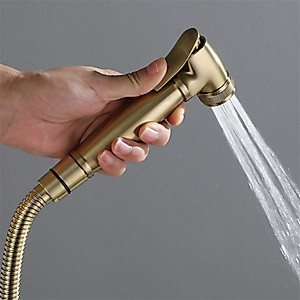 MINJING Bidet Faucet, Brushed Gun Grey Handheld Toilet Bidet Sprayer, Solid Brass Dual Handle Bidet Sprayer Shattaf Douche Kit,B Set