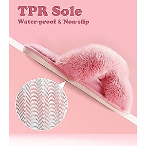 Women Pink Fuzzy Fluffy Slippers-Ankis Soft Cozy Plush Fuzzy Slippers Faux Rabbit Fur Memory Foam Furry Open Toe Breathable Fuzzy Slippers Bedroom Warm Comfy Cross Band Slippers for Women House Indoor