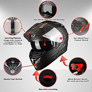 1Storm Motorcycle Modular Full Face Helmet DOT Adults Street Bike Flip up Dual Visor Sun Inner Shield Anti Fog Pinlock Ready Shield: Glossy Blue