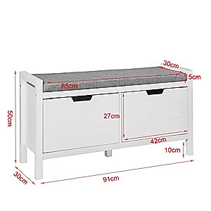 Haotian FSR63-W, White Shoe Bench Shoe Rack Shoe Cabinet Hallway Storage Bench with Seat Cushion