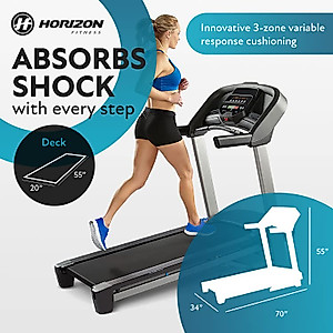 Horizon Fitness T101 Foldable Treadmill for Running and Walking with Bluetooth Connectivity, Incline, 300+ lbs Weight Capacity, Running Machine for Home Exercise