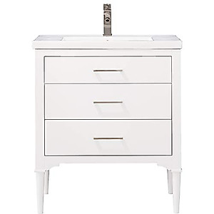 LUCA Kitchen & Bath LC30DWP Austin 30" Bathroom Vanity Set Integrated Porcelain Top, Pure White
