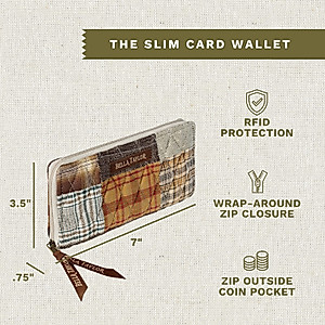 Bella Taylor Slim Card Wallet for Women | Multi Card Zip Around Wallet with RFID Protection | Quilted Cotton Rory Tan and Brown Patchwork