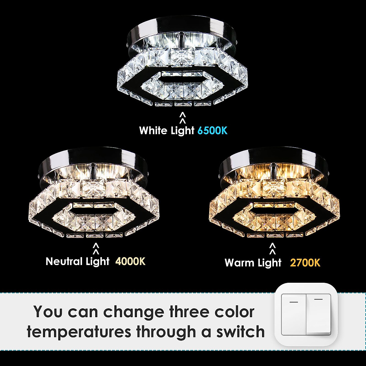 Cainjiazh Mini Chandelier LED Crystal Chandelier Lighting Flush Mount Ceiling Light Fixture Modern Ceiling Crystal Lamp for Hallway Bar Staircase Kitchen Bedroom (Multicolor)