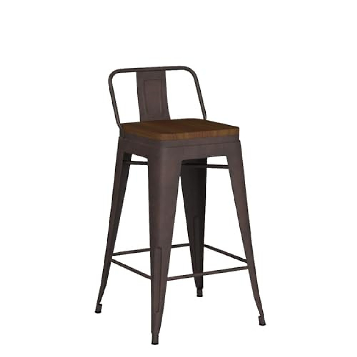 24" Low Back Metal Counter Stool Height Bar Stools with Wooden Seat [Set of 4] for Home Kitchen Barstools