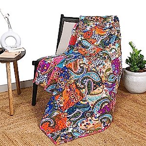 RAJRANG Multicolor Patchwork Quilt Vintage Indian Reversible Quilted Throw Blanket Super Soft and Warm Living Room Decorative for Sofa and Couch 51 x 67 Inches