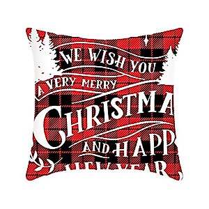 Scceatti Christmas Pillow Covers 18x18 in Cotton Square Winter Cushion Cover with Zipper Plaid Textured Striped Funky Toss Xmas New Pillowcases Protector for Couch Bed Living Room Decorations Gifts