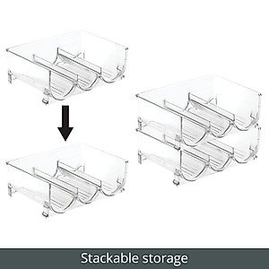 mDesign Stackable Plastic 3 Bottle Refrigerator Wine Rack - Kitchen Storage Organizer for Champagne, Wine or Water Bottles - Stacking Wine Organizer for Fridge - Ligne Collection - 4 Pack - Clear