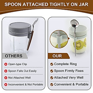 LANDNEOO 2 Pack Overnight Oats Containers with Lids and Spoons, 16 oz Glass Mason Jars for Overnight Oats, Large Capacity Airtight Jars for Milk, Cereal, Fruit (Beige+Green)