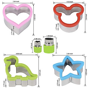Hhyn Sandwich Cutters Set for Kids, Mickey Mouse, Dinosaur, Star, Heart Shapes and Mini Vegetable Fruit Cookie Cutters Food Mold for Holiday and Party