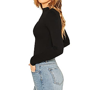Verdusa Women's Basic Mock Neck Slim Fitted Long Sleeve Pullovers Tee Tops Black S