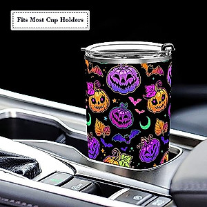 Jihqo Halloween Pumpkin Purple Tumbler with Lid and Straw, Insulated Stainless Steel Tumbler Cup, Double Walled Travel Coffee Mug Thermal Vacuum Cups for Hot & Cold Drinks 20oz