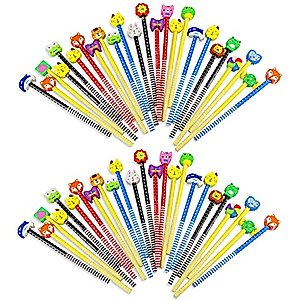Etmact 50 Pack Assorted Colorful Cartoon Animal Pencil With Eraser Novelty Dot & Stripe Giant Eraser Topper Kids Pencils Kid Pencils Pencil With Eraser Animal Pens Pencils Bulk For Kids Animal Pencill