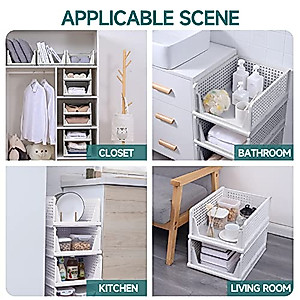 Runskkert 4 Pack Stackable Storage Bins, Plastic Storage Drawers for Clothes, Stackable Storage Drawers Closet Shelf Organizer, Closet Organizers and Storage (White, 4L)